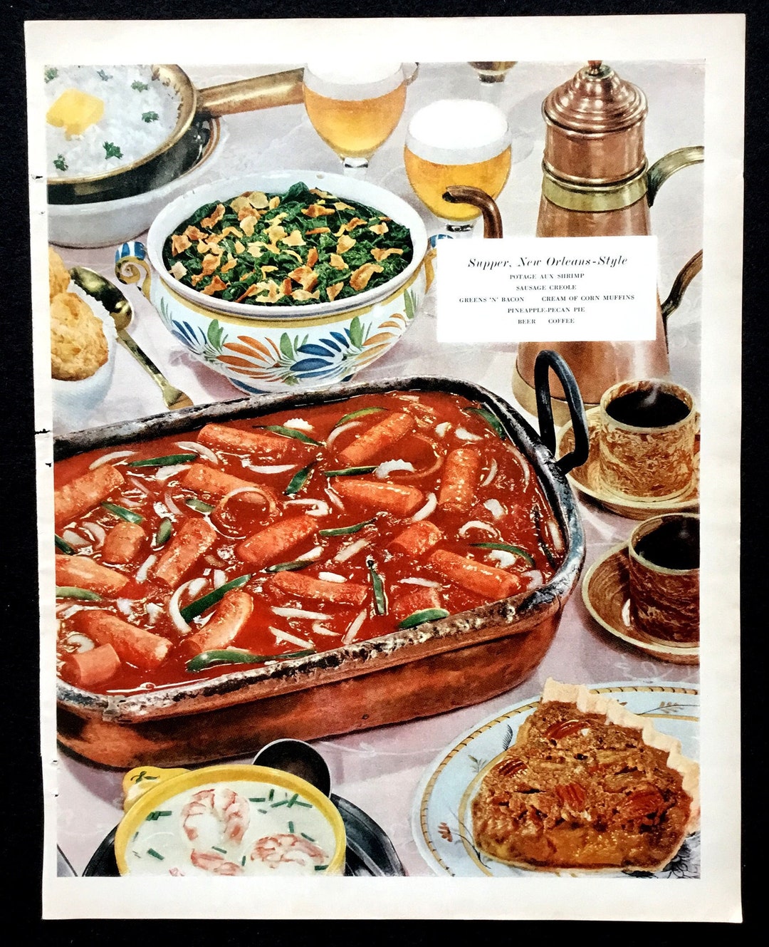 1955 Vintage Food Image, Sausage Creole, Food Photography, Kitchen ...