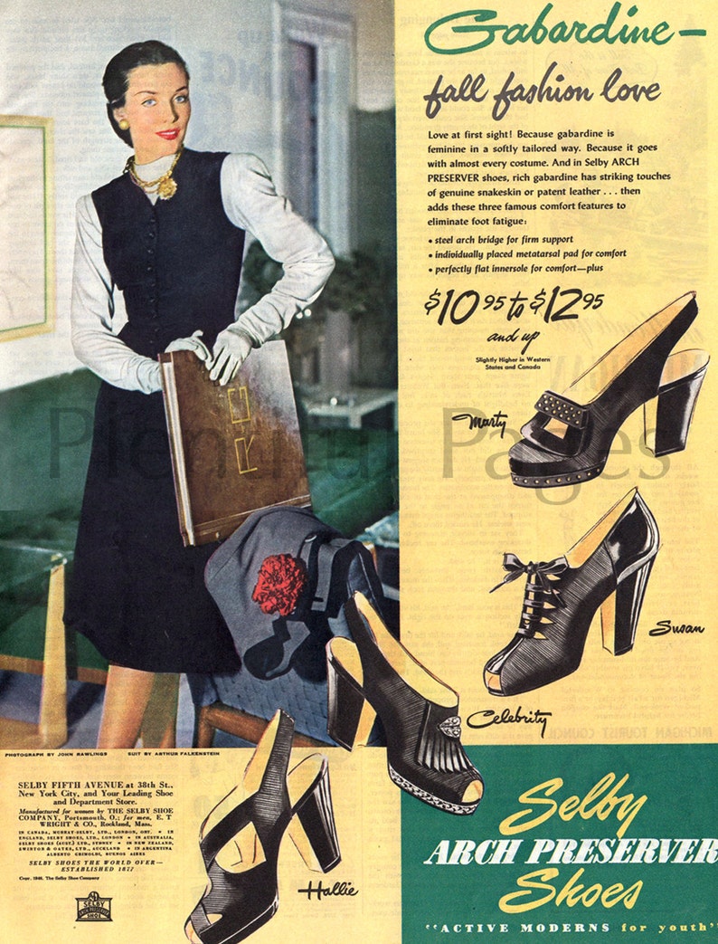 Selby Shoes Vintage Ad, 1946 Fashion Print - Etsy