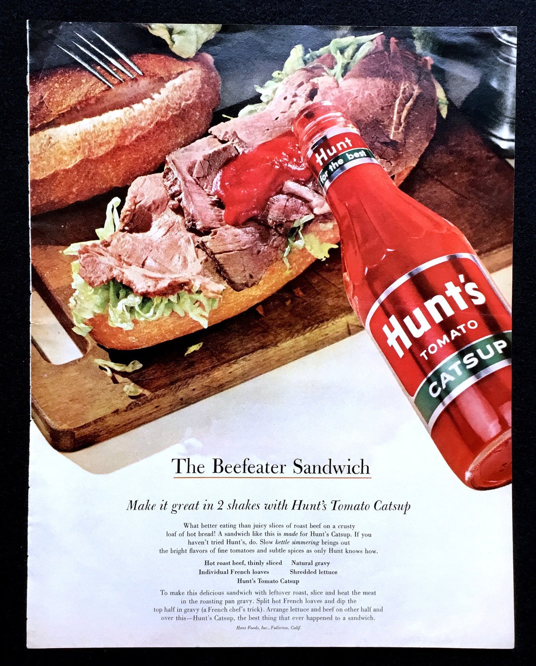 1963 Hunt's Tomato Catsup Vintage Ad, Advertising Art, Ketchup ...