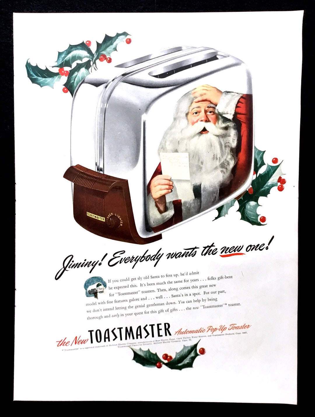 1947 Toastmaster Vintage Ad, Advertising Art, Santa, Magazine Ad, Print ...