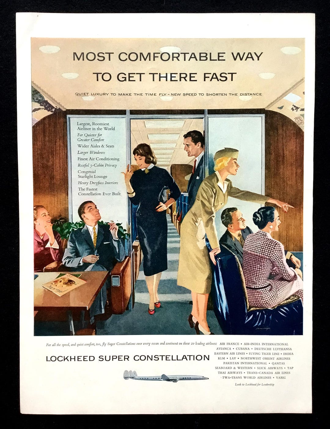 1956 Lockheed Super Constellation Vintage Ad, Advertising Art, Magazine ...