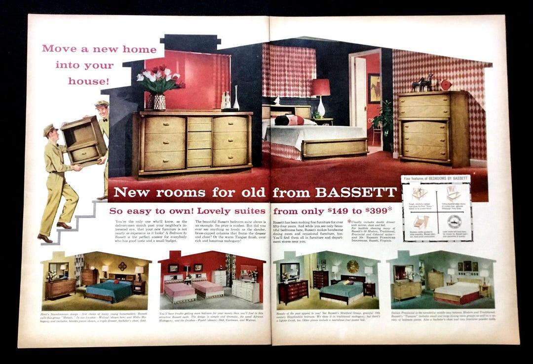 1957 Bassett Furniture Ad, Vintage Bedroom Decor, Magazine Print - Etsy