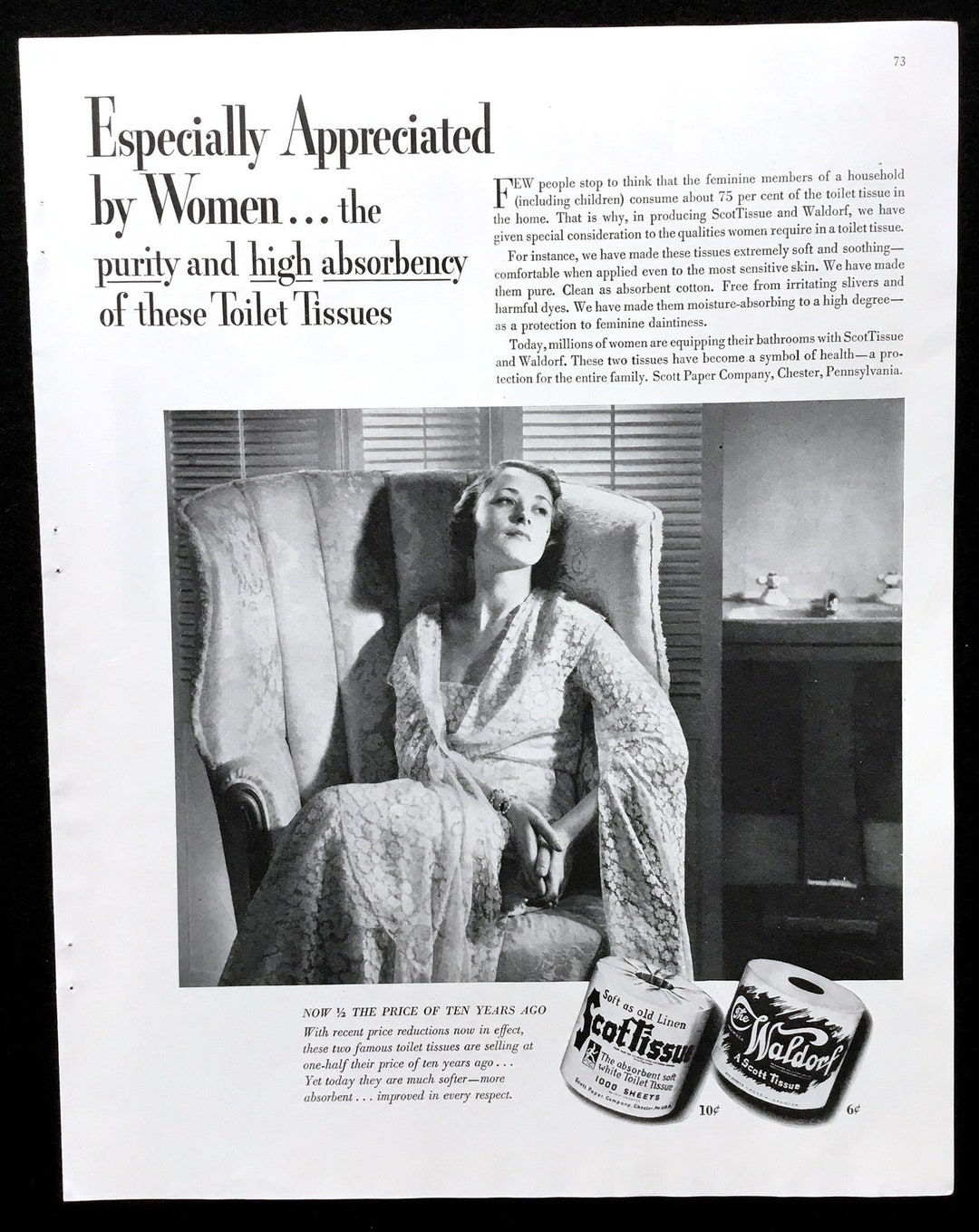 1933 Scottissue and Waldorf Toilet Tissues Vintage Ad, Advertising Art ...