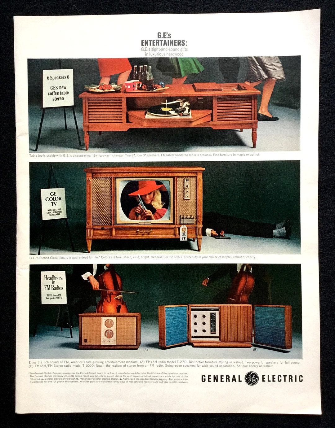 1963 General Electric Stereo & Television Vintage Ad, Advertising Art ...