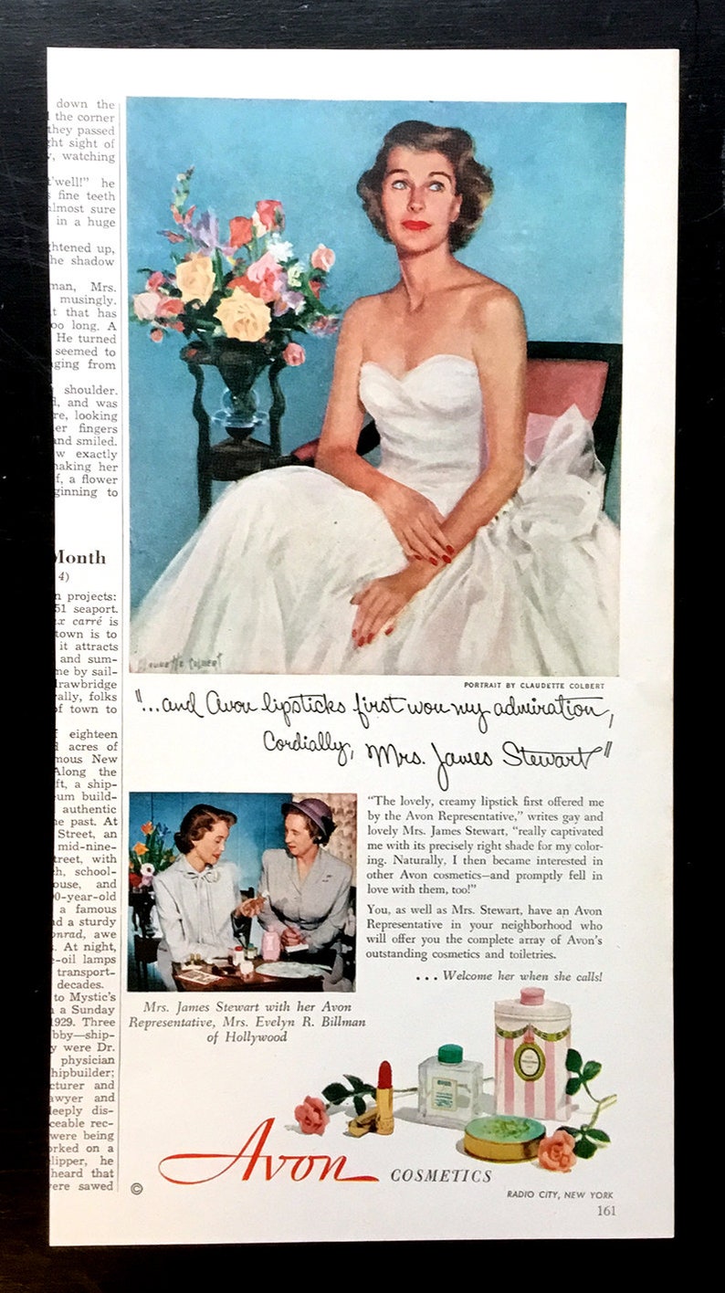 1950's Avon Cosmetics Vintage Ads, Set of Two, Jimmy Stewart ...