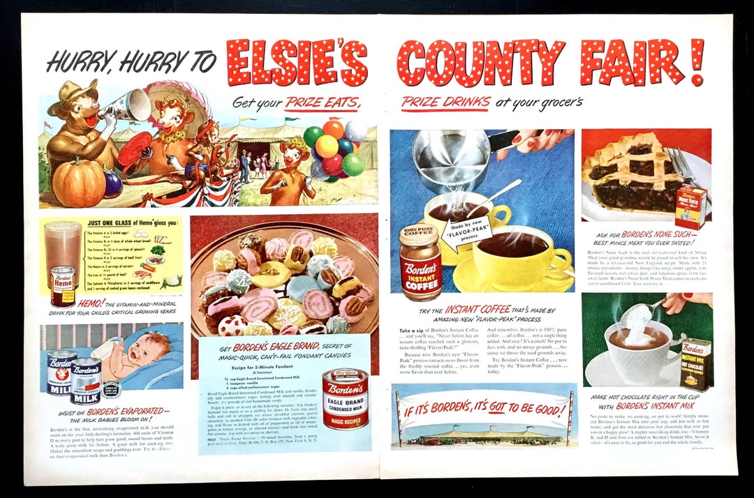1950's Borden's Vintage Ad, Advertising Art, Elsie Cow, Eagle Brand ...