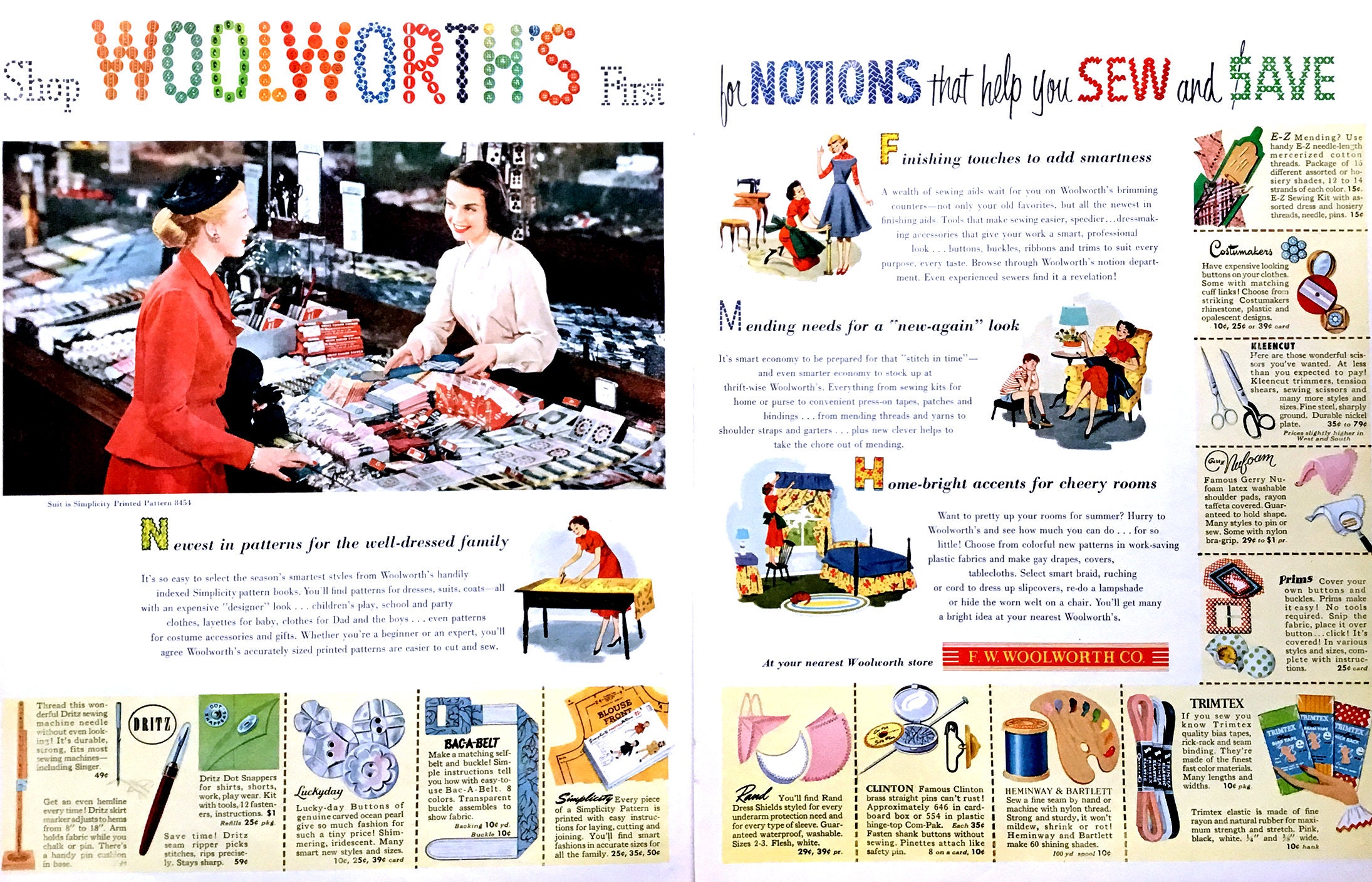 1952 Woolworth's Vintage Ad, Advertising Art, Magazine Ad, Sewing ...