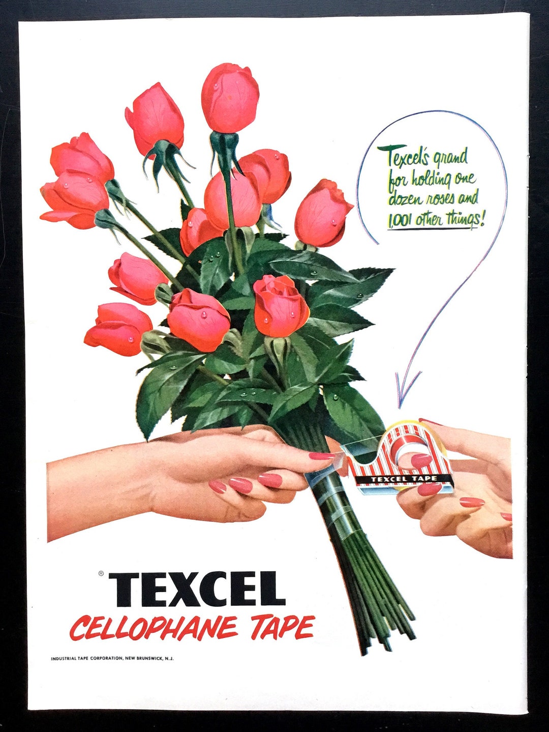1951 Texcel Cellophane Tape Ad, Roses, Vintage Magazine Print - Etsy