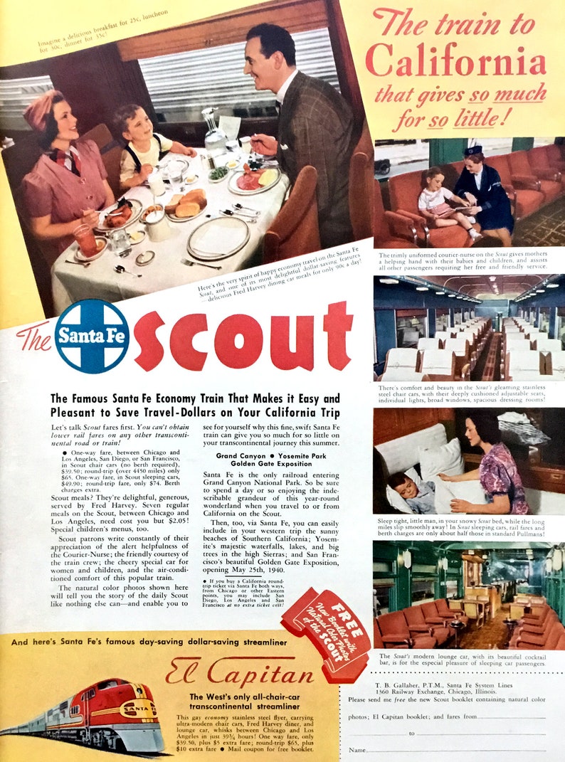 1940 Santa Fe Scout Train Ad, California Travel, Vintage Print - Etsy