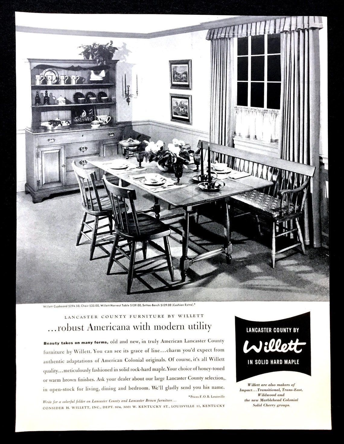 1958 Willett Furniture Ad, Vintage Americana Print - Etsy