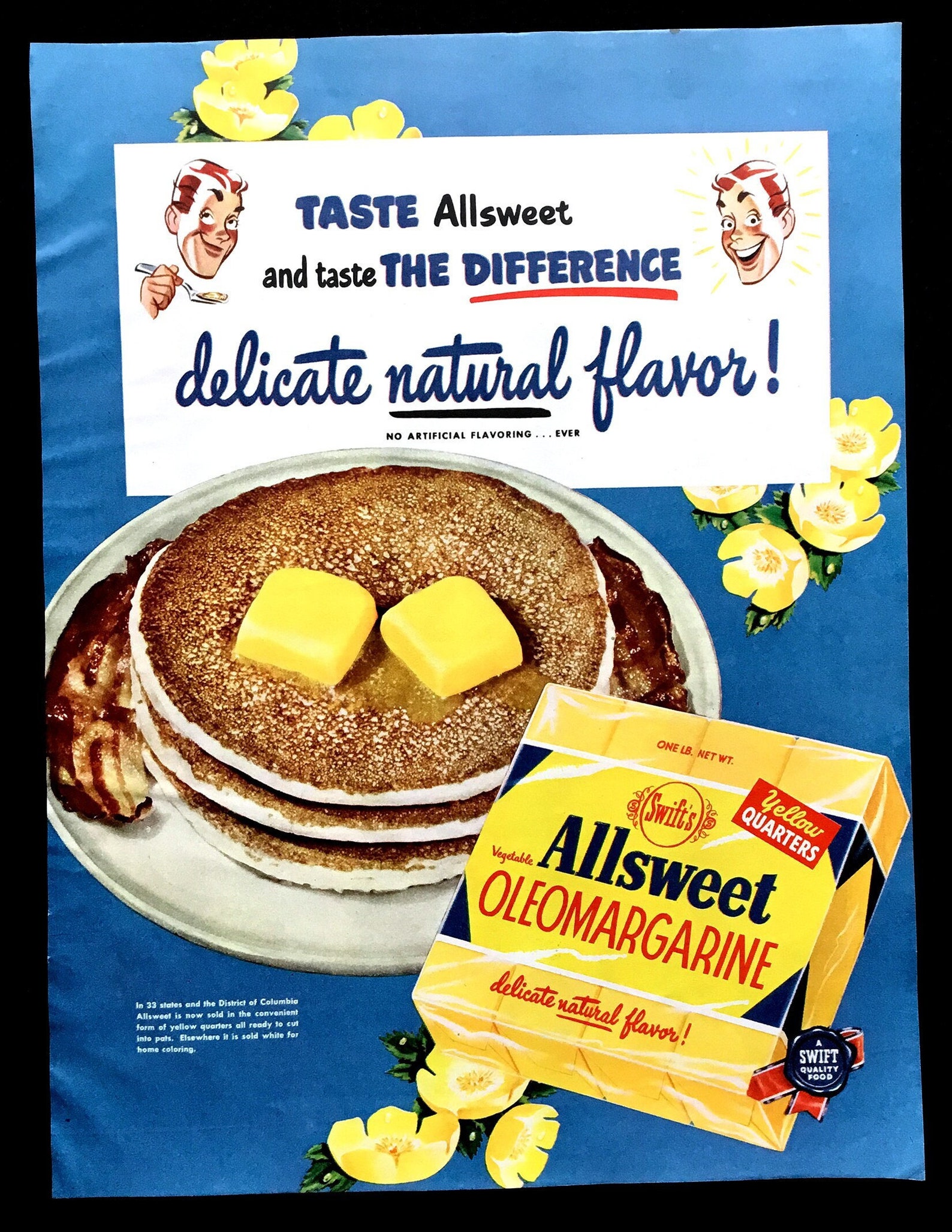 1950 Allsweet Oleomargarine Ad, Vintage Kitchen Decor, Pancakes - Etsy