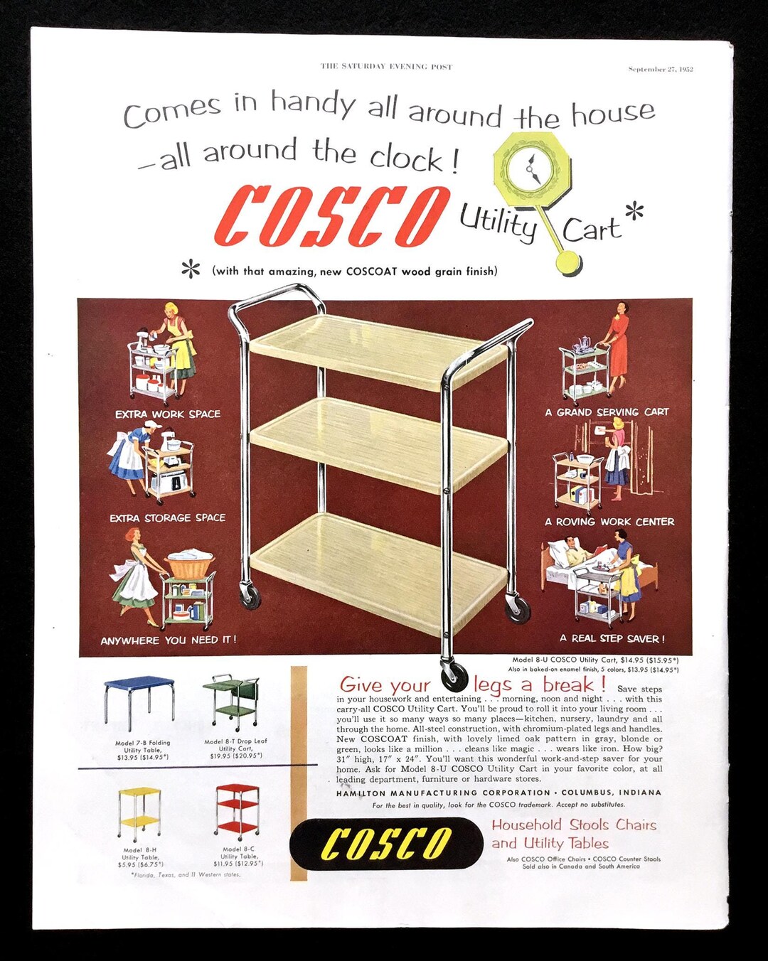 1952 Cosco Vintage Ad, Advertising Art, Magazine Ad, Utility Cart ...