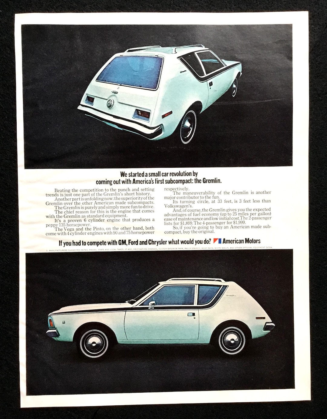 1970 AMC Gremlin Ad, American Motors, Vintage Car Print - Etsy