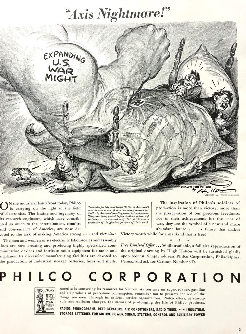 1942 Philco Ad, WWII Era Magazine Print, 'axis Nightmare!' - Etsy