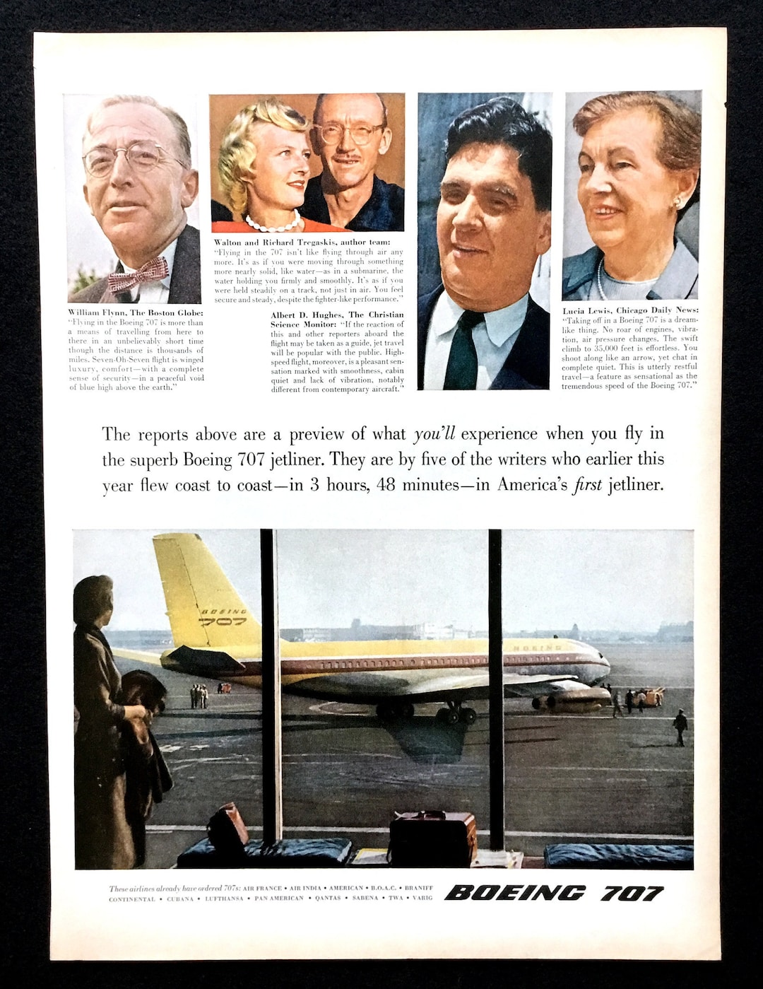 1957 Boeing 707 Vintage Ad, Advertising Art, Magazine Ad, Airplane ...