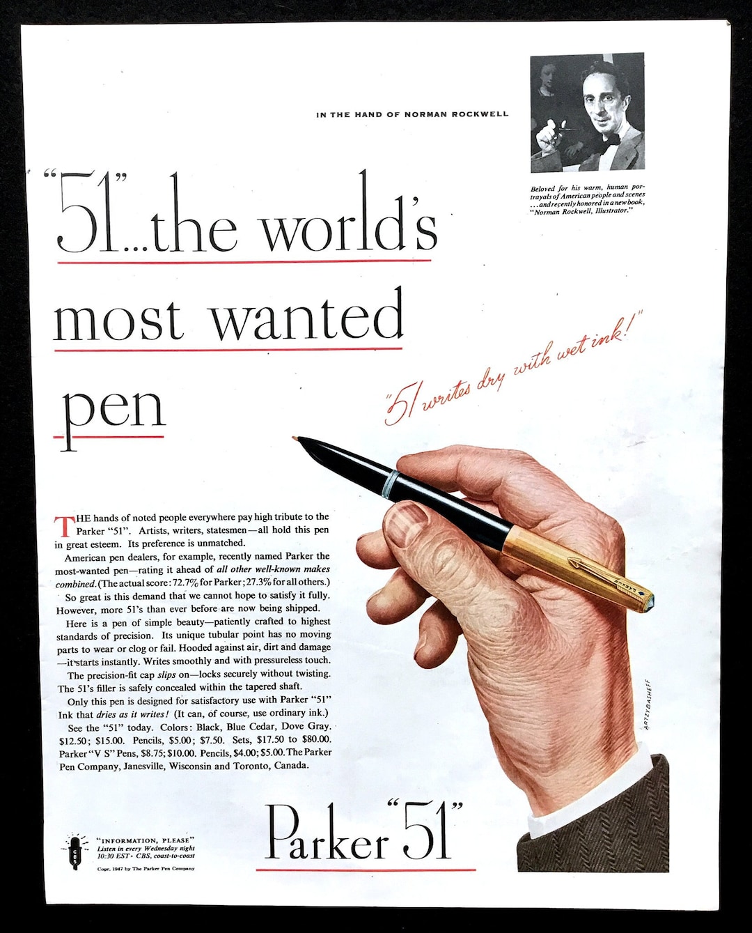 1947 Parker "51" Pen Vintage Ad, Advertising Art, Magazine Ad, Norman ...