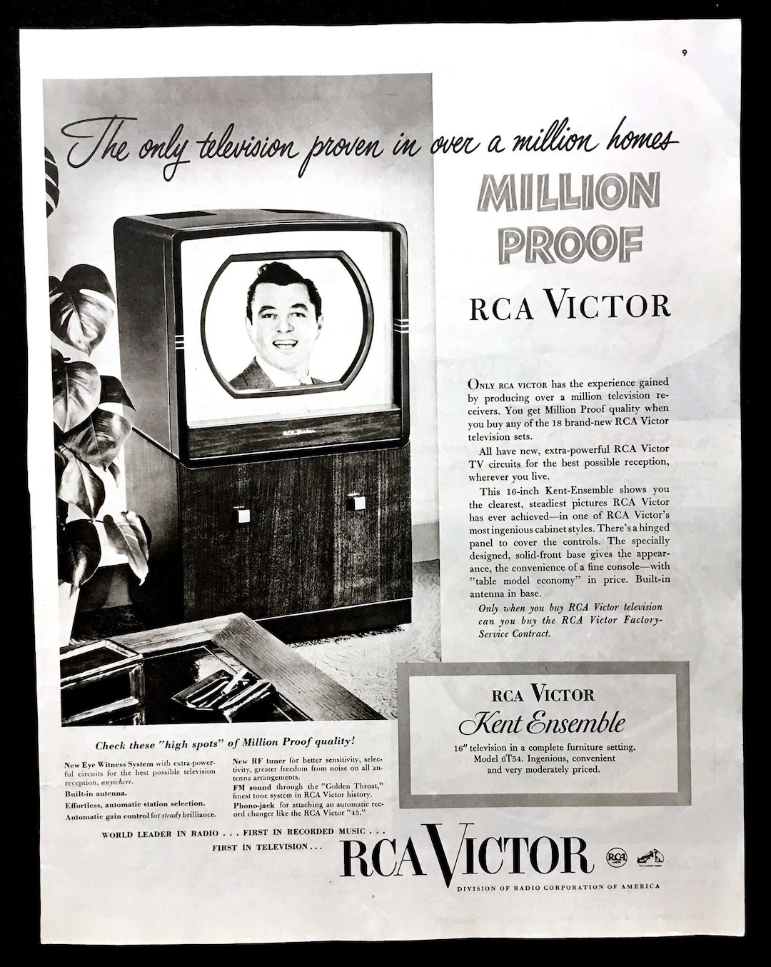 1950 RCA Victor Vintage Ad, RCA Victor TV, 1950's Television ...