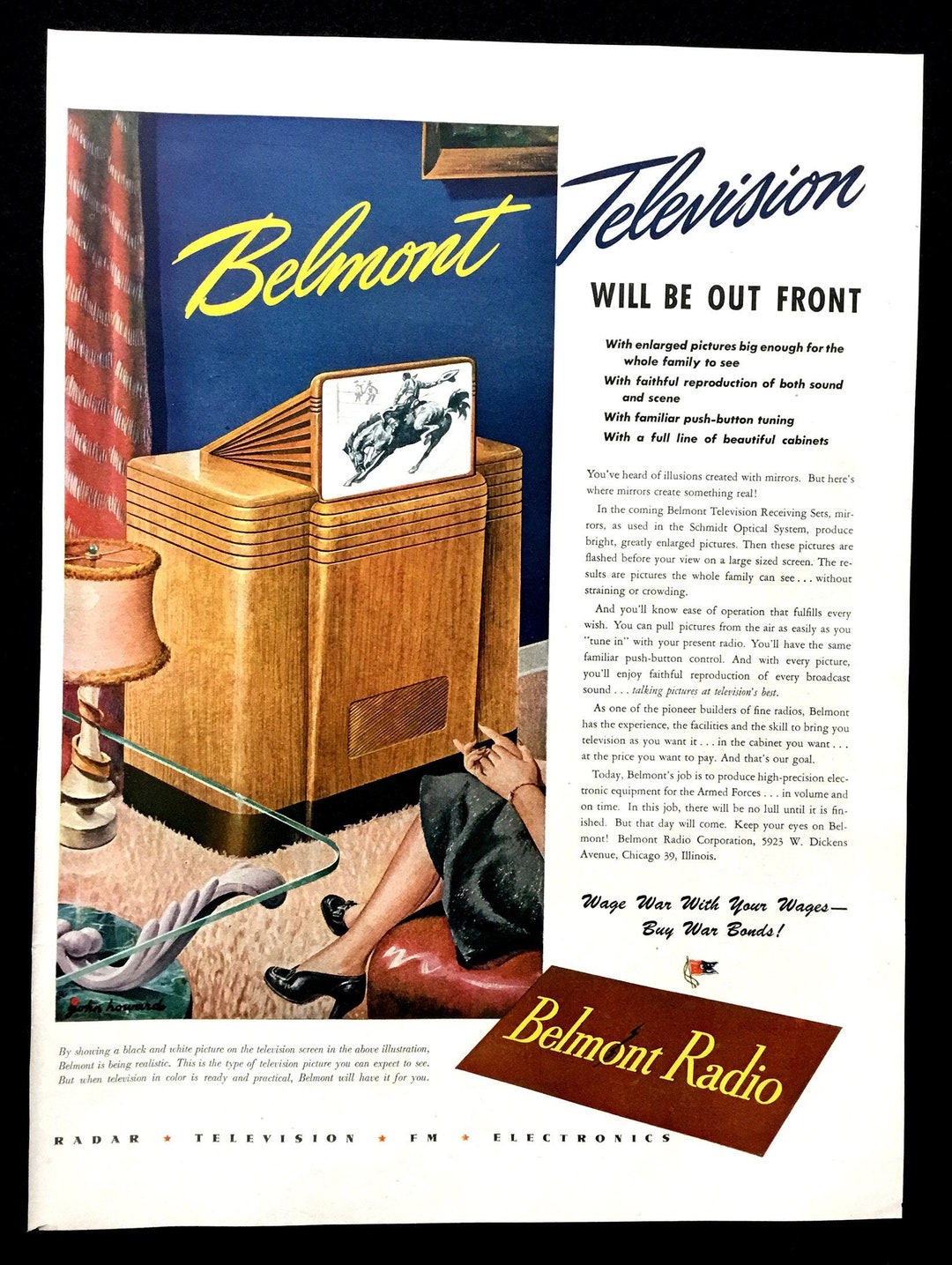 1945 Belmont Television Vintage Ad, Advertising Art, Magazine Ad, 1940 ...