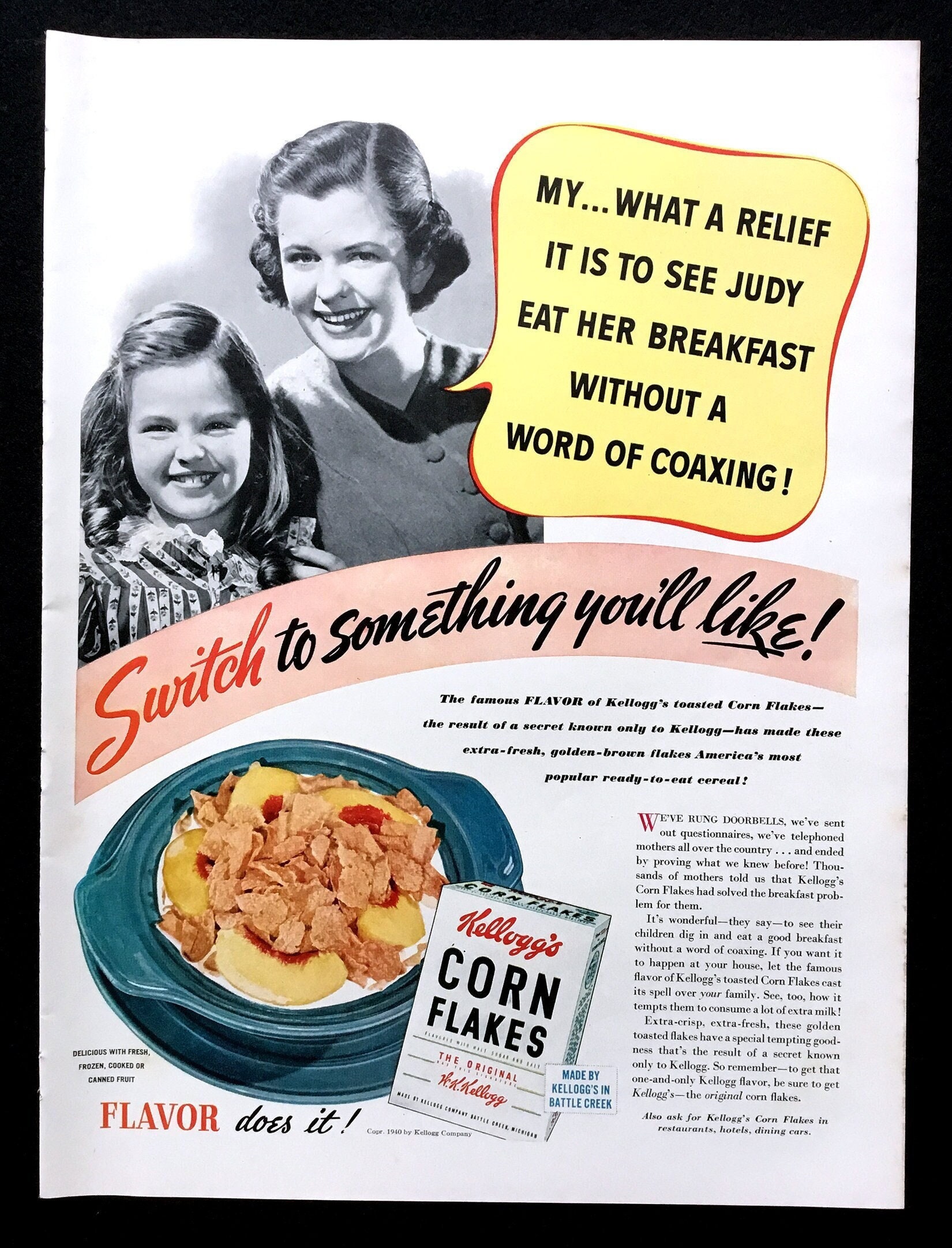 1940 Kellogg's Corn Flakes Vintage Ad, Advertising Art, Magazine Ad ...
