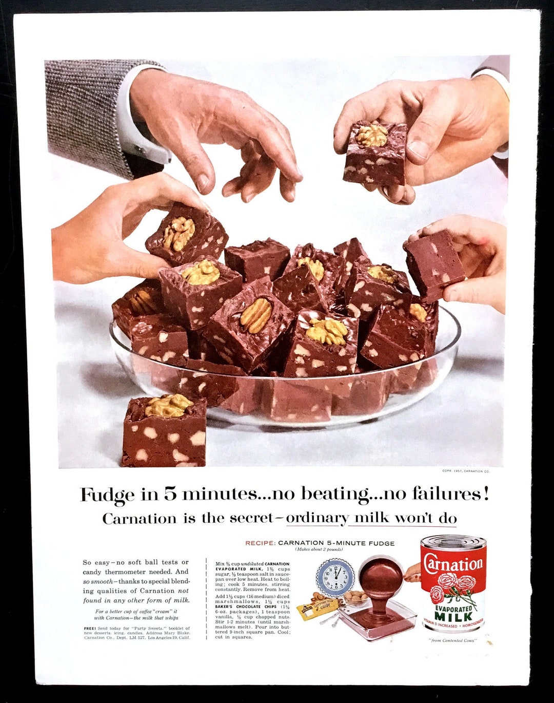 1957 Carnation Evaporated Milk Vintage Ad, Advertising Art, Fudge ...