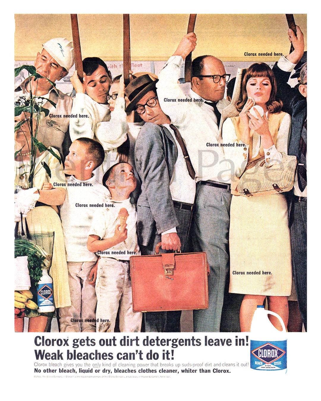 1965 Clorox Bleach Ad, Vintage Subway Car Advertising Art - Etsy