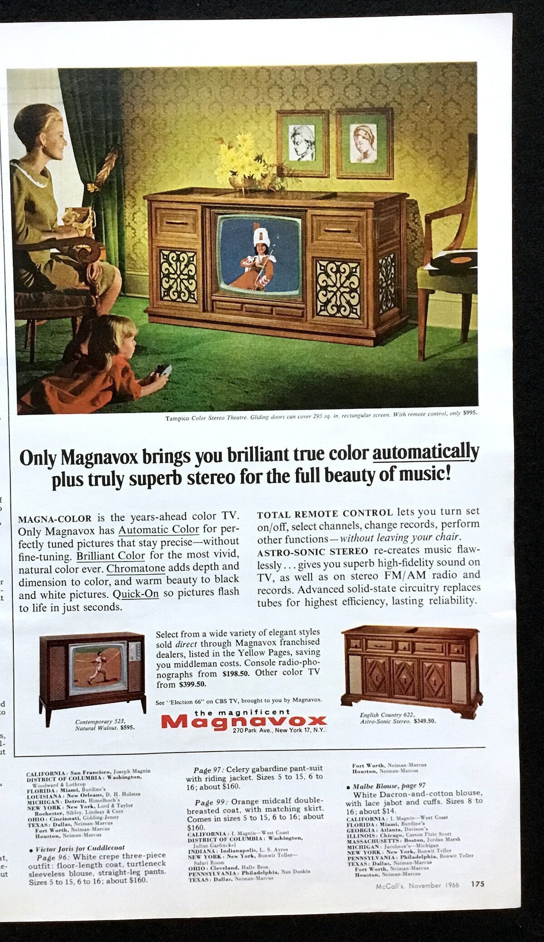 1966 Magnavox Television Ad, Vintage Magazine Print, Mid-century Decor ...