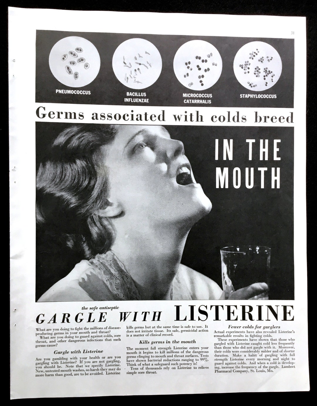 1933 Listerine Vintage Ad, Advertising Art, Magazine Ad, Mouth Wash ...