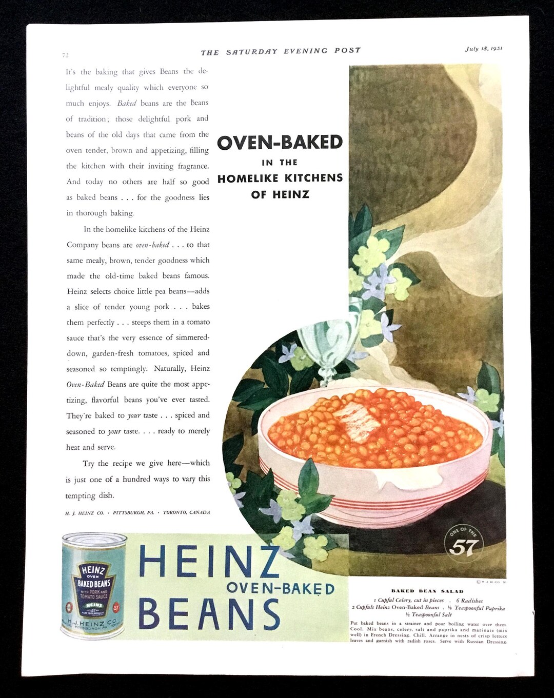1931 Heinz Baked Beans Ad, Vintage Kitchen Print - Etsy