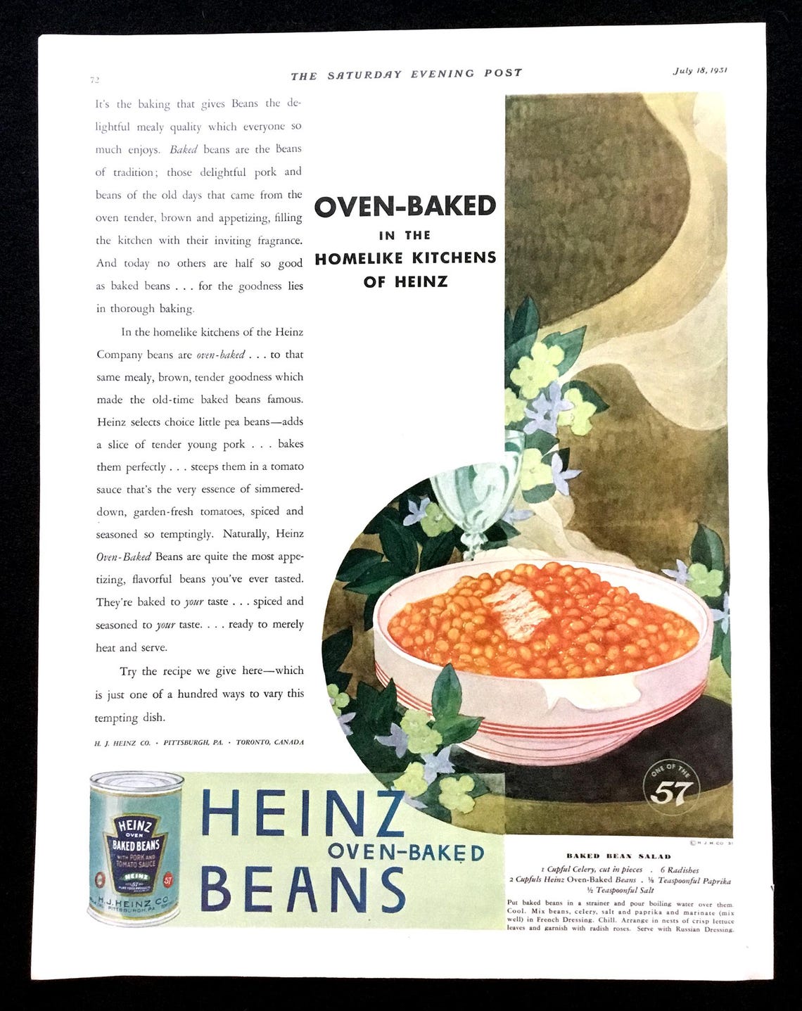 1931 Heinz Baked Beans Ad, Vintage Kitchen Print - Etsy