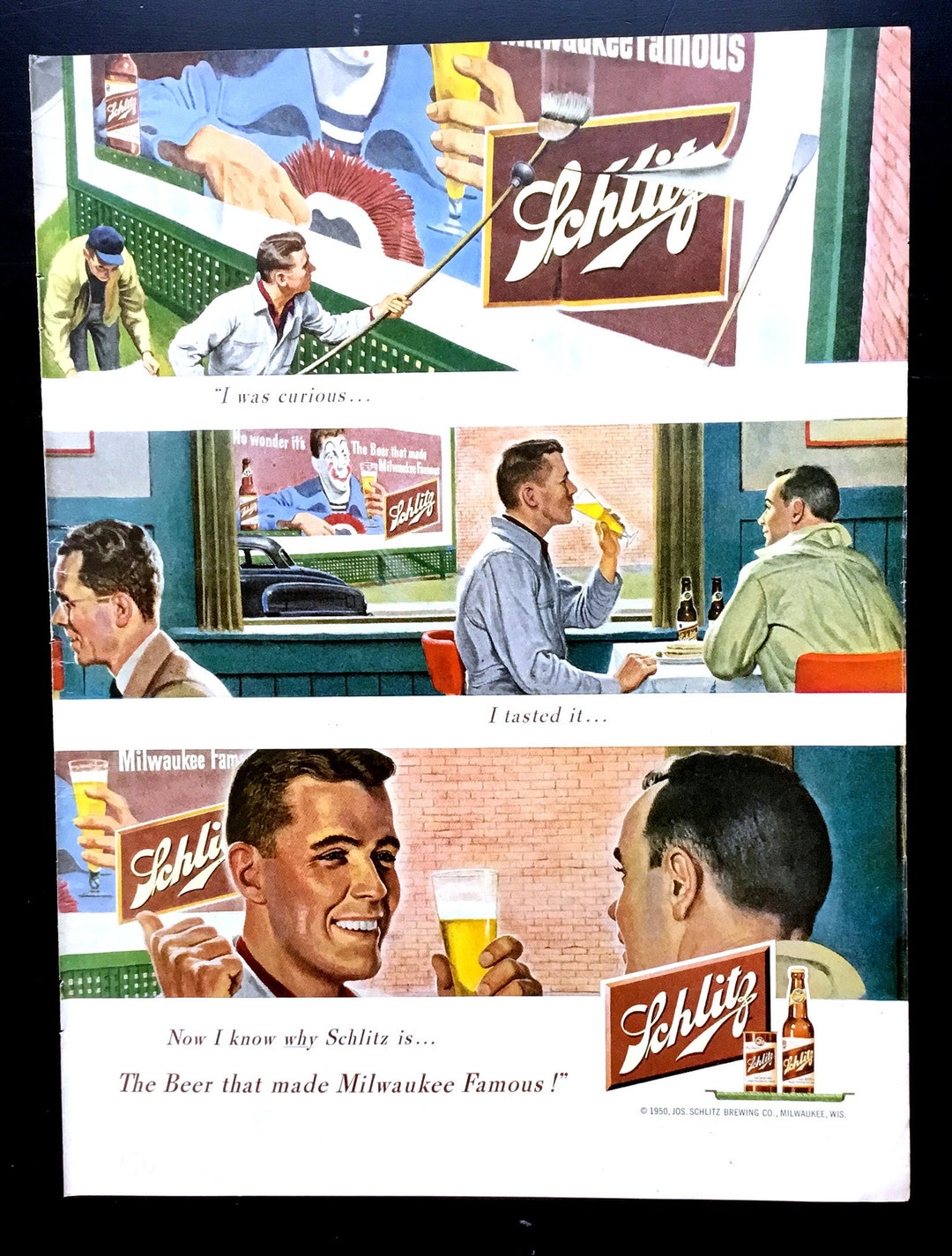 1950 Schlitz Beer Ad, Vintage Magazine Print, Milwaukee Advertising Art ...