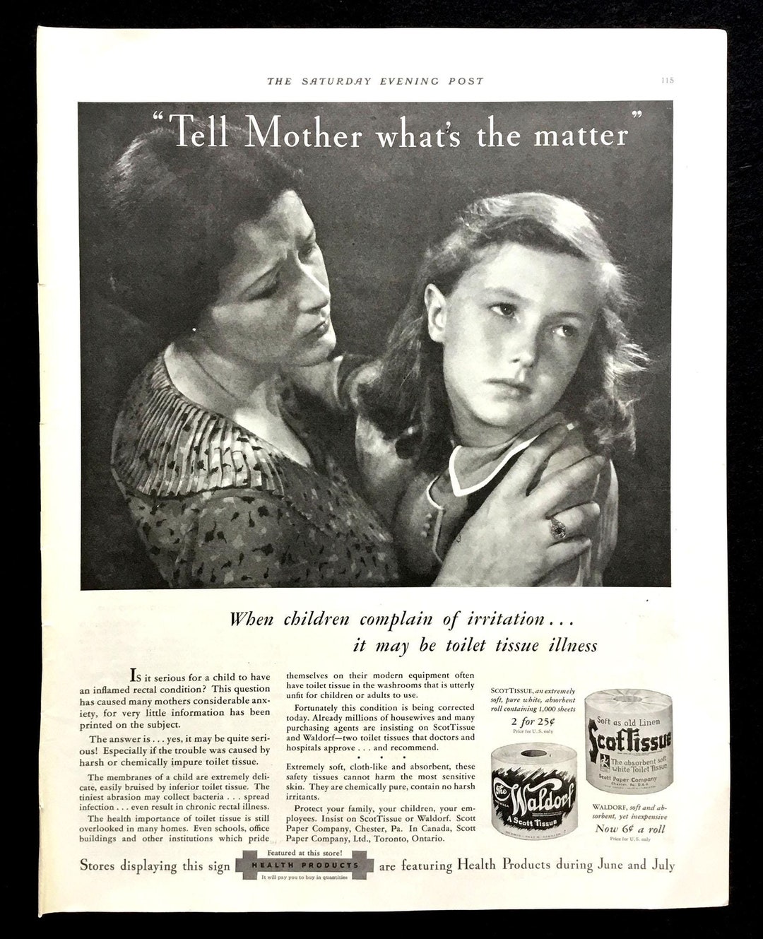 1931 Waldorf and Scot Tissue Vintage Ad, Advertising Art, Magazine Ad ...