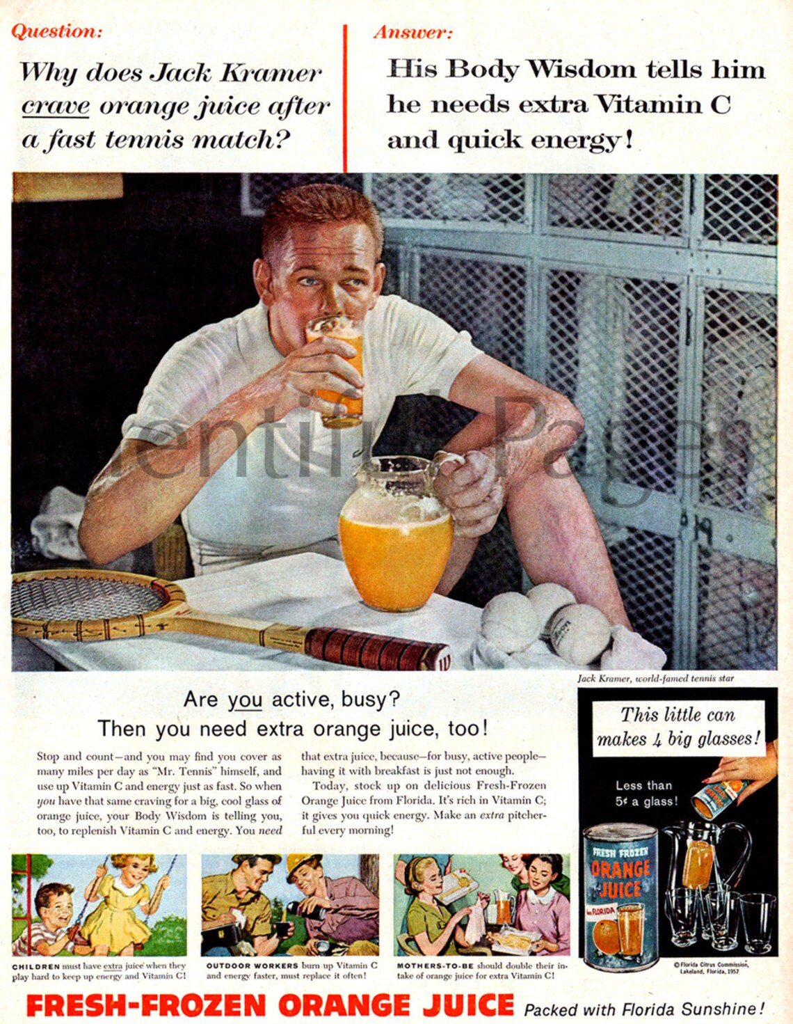 Jack Kramer Tennis, 1957 Orange Juice Vintage Ad - Etsy