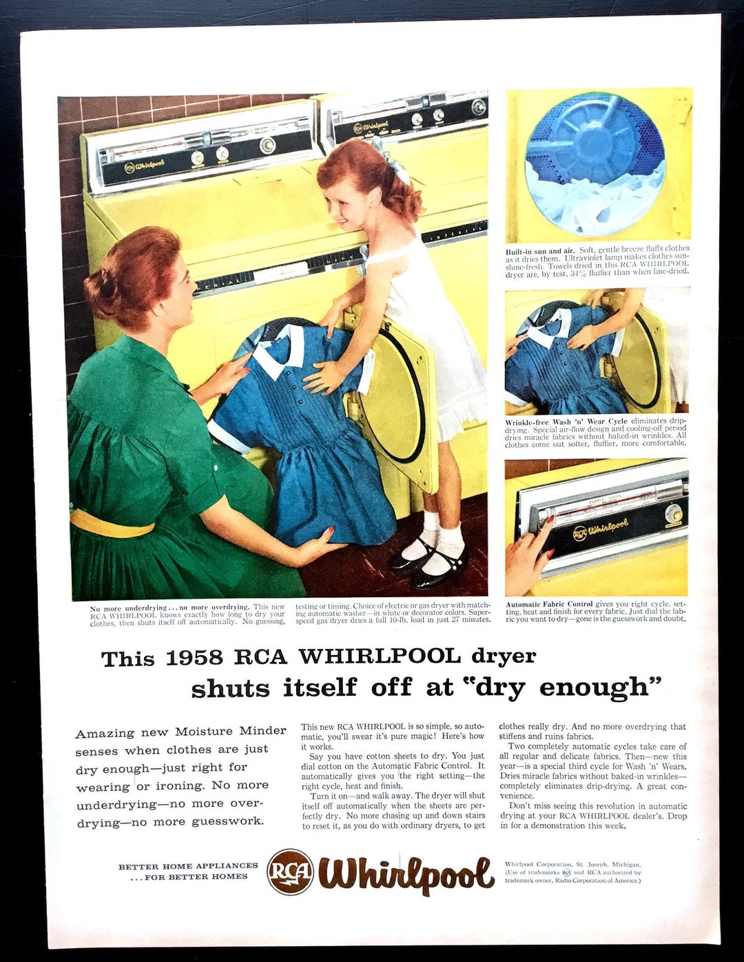 1958 Whirlpool Dryer Vintage Ad, Advertising Art, Magazine Ad, 1950's ...