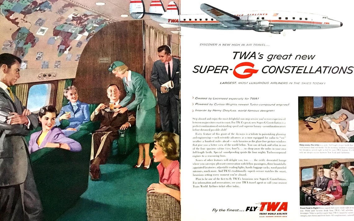 1955 TWA Vintage Ad, Advertising Art, Airplane, Magazine Ad, 1950's ...