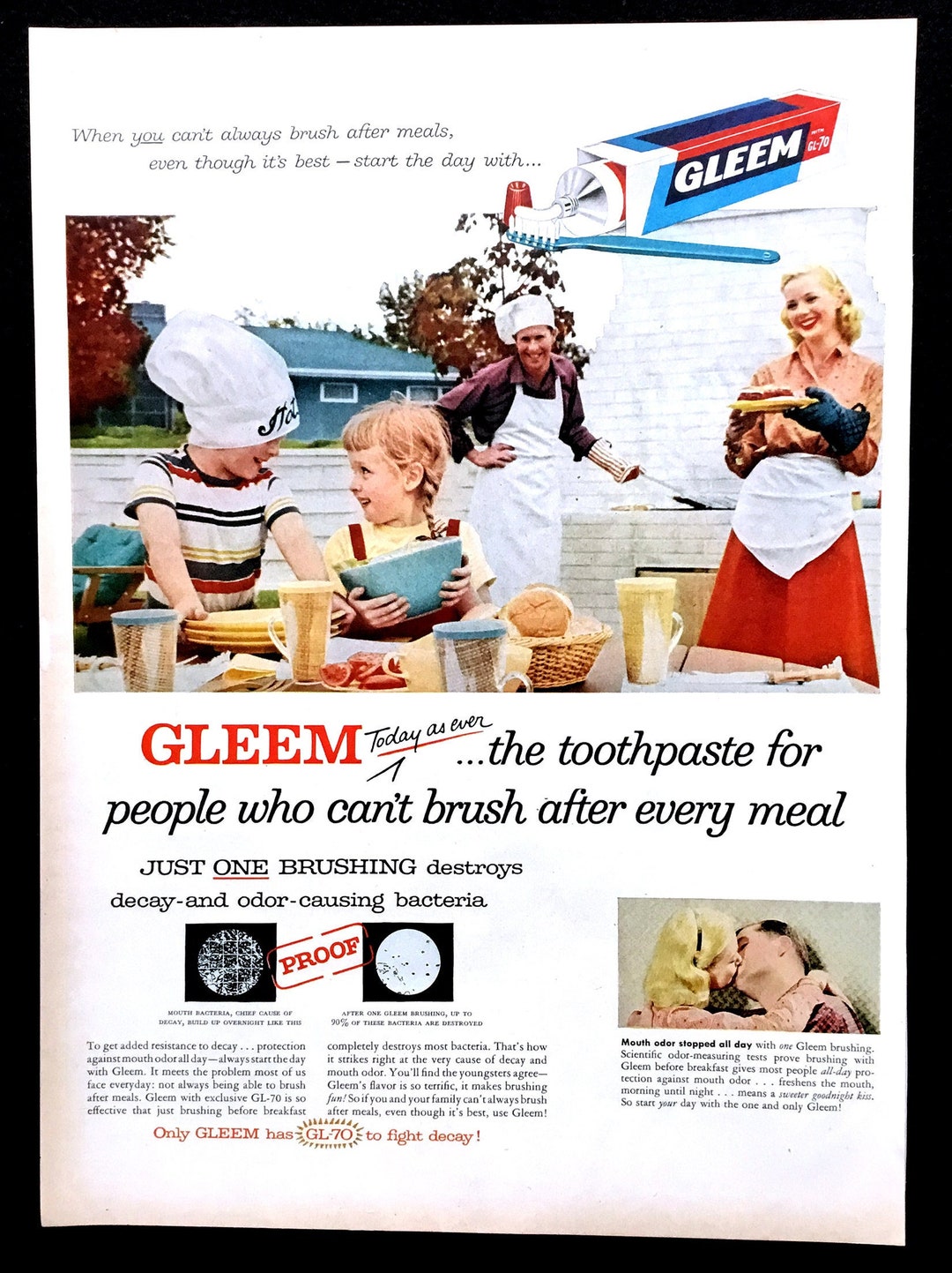 1957 Gleem Toothpaste Vintage Ad, Picnic, Advertising Art, Magazine Ad ...