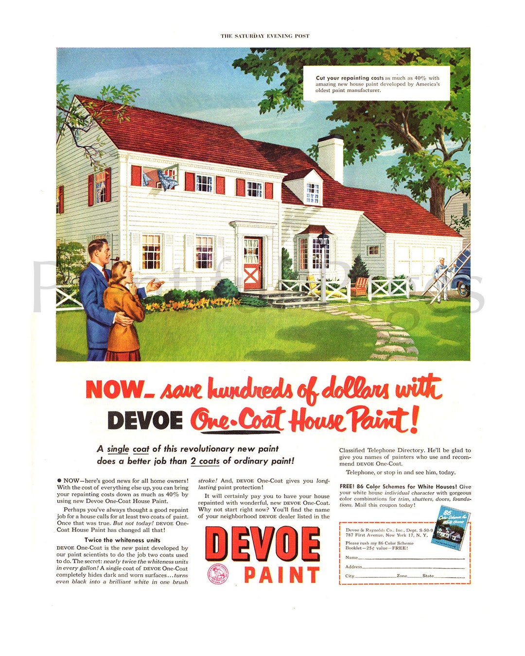 1950 Devoe Paint Vintage Ad, Advertising Art, House Paint, Magazine Ad ...