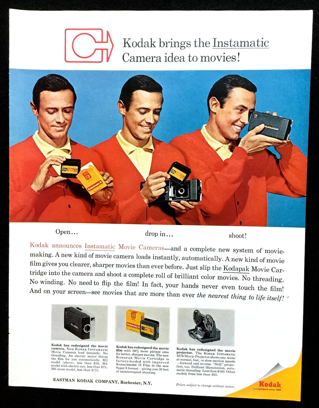 1965 Kodak Instamatic Movie Cameras Vintage Ad, Advertising Art ...