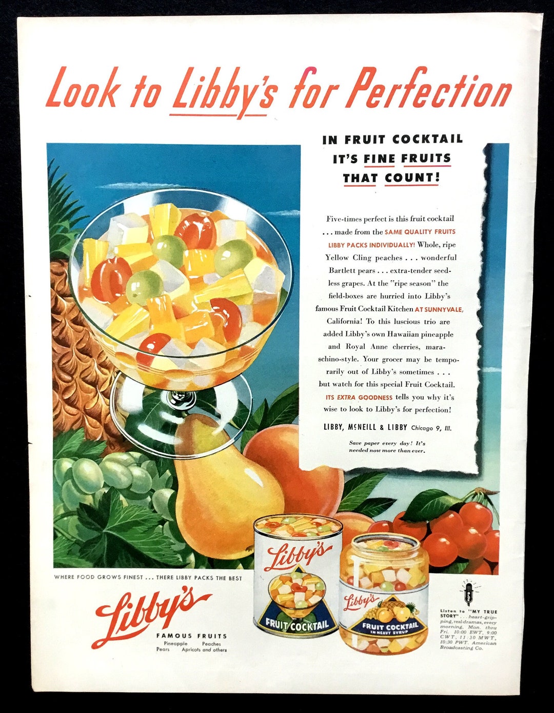 1945 Libby's Fruit Cocktail Vintage Ad Advertising Art - Etsy