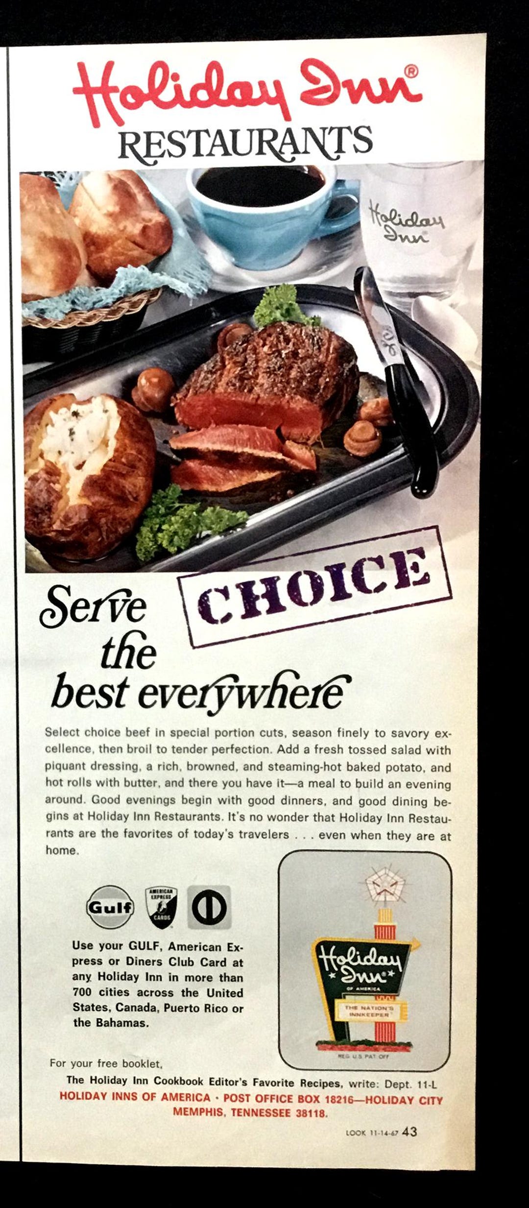 1967 Holiday Inn Ad, Prime Rib Restaurant Advertisement - Etsy