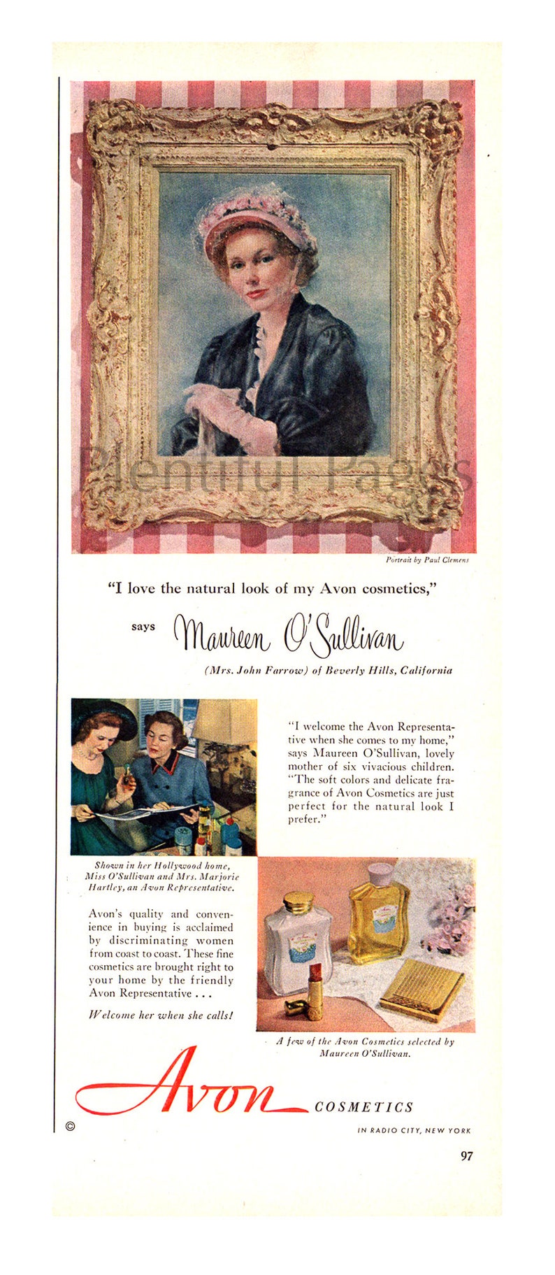 1940's & 1950's Avon Cosmetics Vintage Ads, Set of Two, Maureen O ...