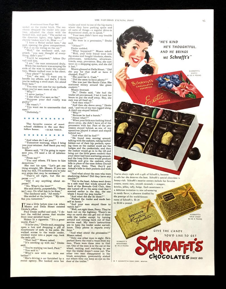 1955 Schrafft's Chocolates Vintage Ad, Advertising Art, Magazine Ad ...