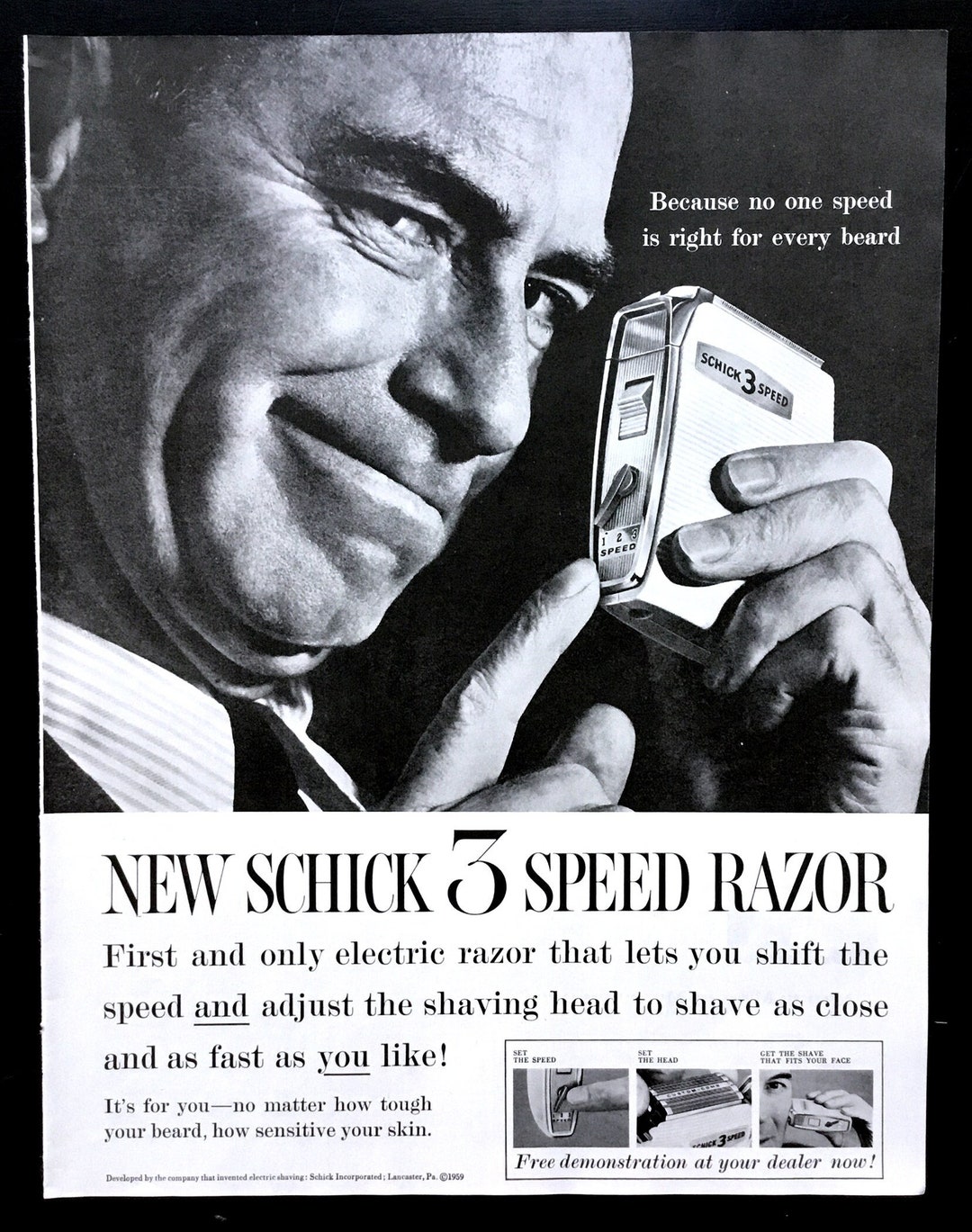 1950's Schick 3 Speed Razor Vintage Ad, Advertising Art, Magazine Ad ...