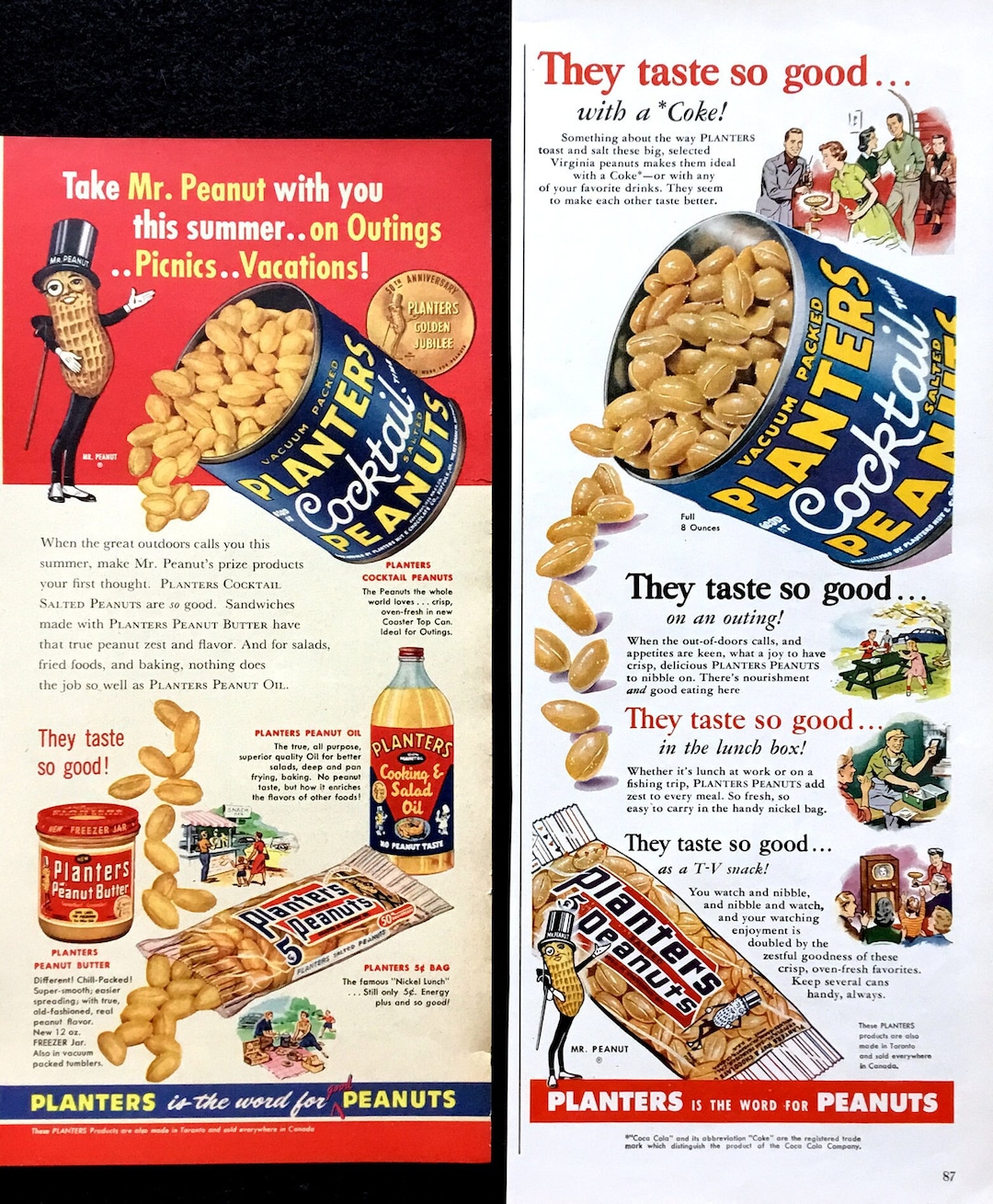 1950's Planters Nuts Vintage Ads, Set of Two, Advertising Art, Cocktail ...