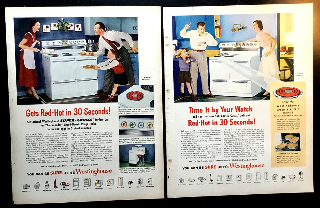 1950's Westinghouse Vintage Ads, Set of Two, 1950's Kitchen ...