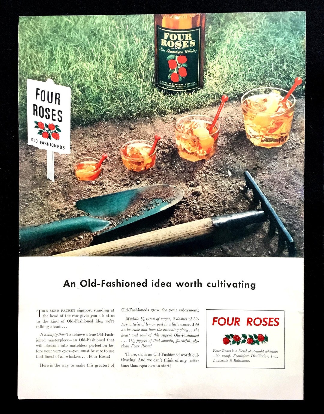 1940's Four Roses Whiskey Vintage Ad, Advertising Art, Magazine Ad, Old ...