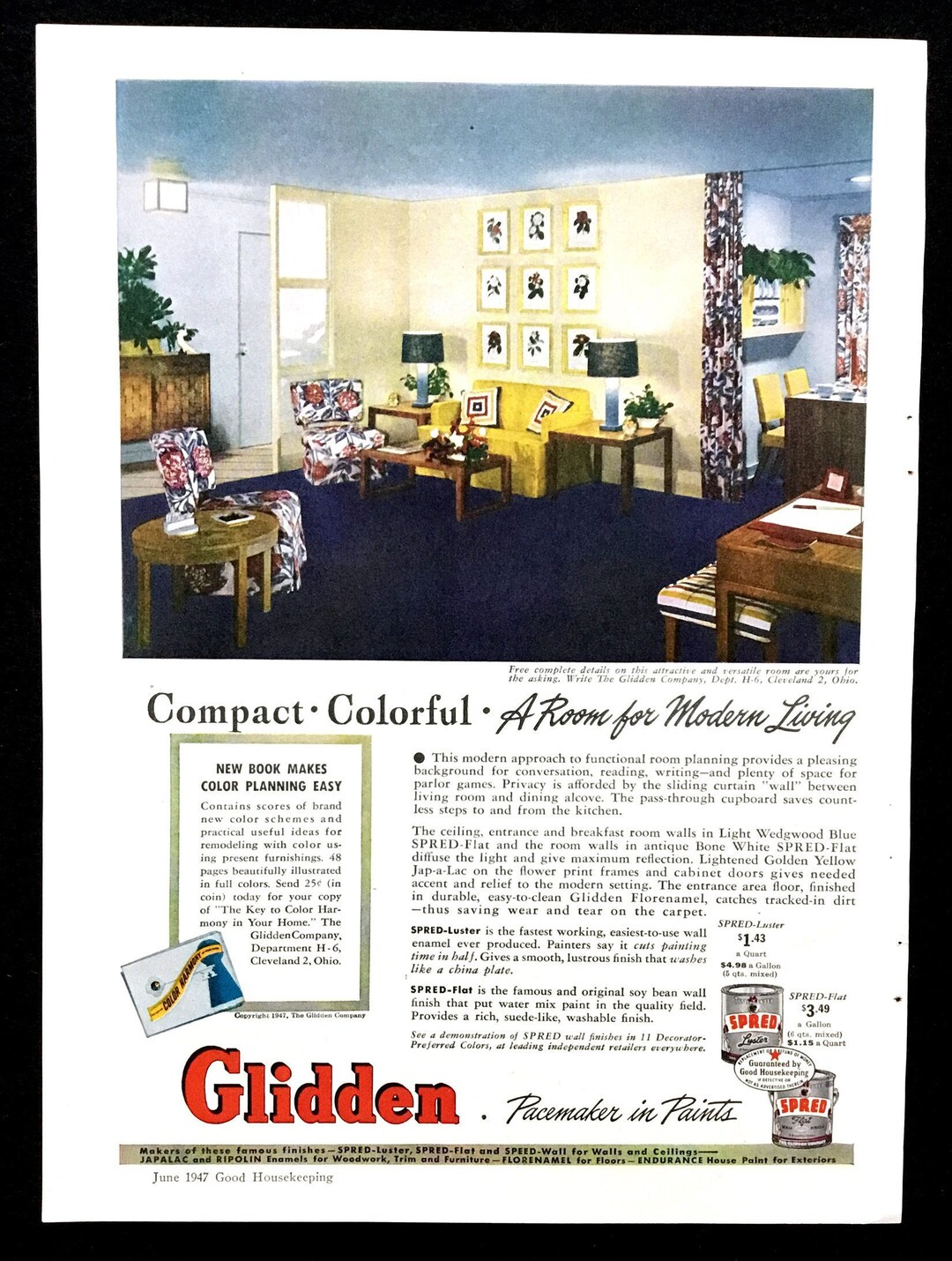 1947 Glidden Paint Vintage Ad, Advertising Art, Magazine Ad, 1940's ...