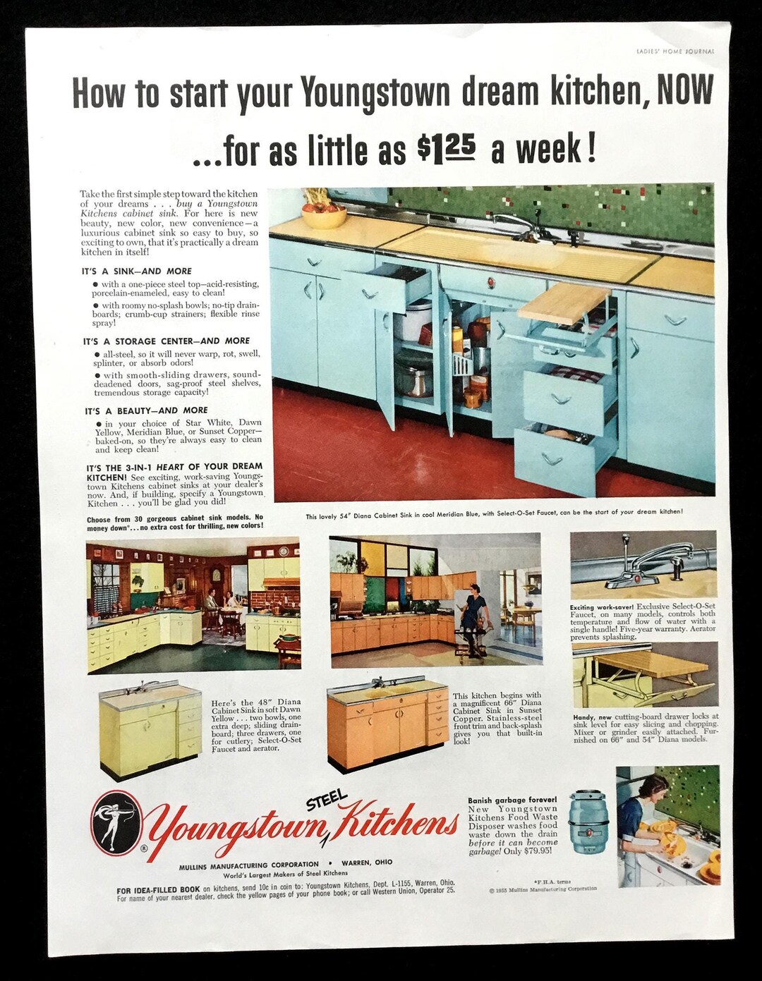 1955 Youngstown Kitchens Vintage Ad, Advertising Art, Magazine Ad ...