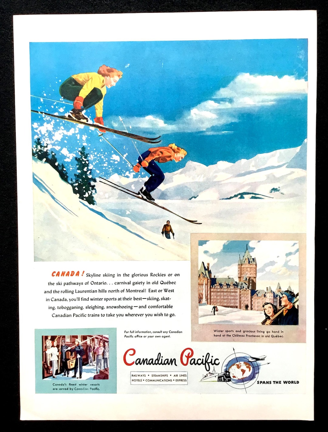 1947 Canadian Pacific Skiing Ad, Vintage Travel Print - Etsy