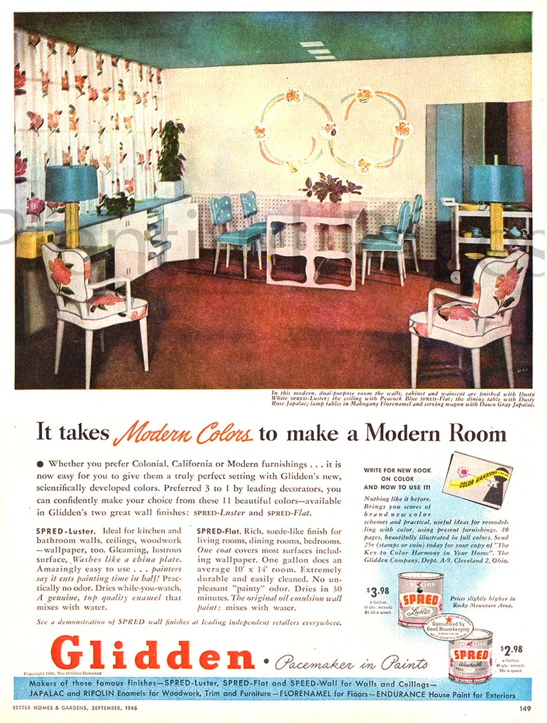 1946 Glidden Paint Vintage Ad 1940's Decor Advertising - Etsy