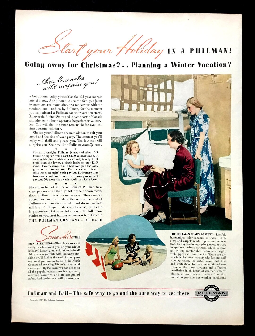 1937 Pullman Company Vintage Ad, Advertising Art, Magazine Ad, Train ...